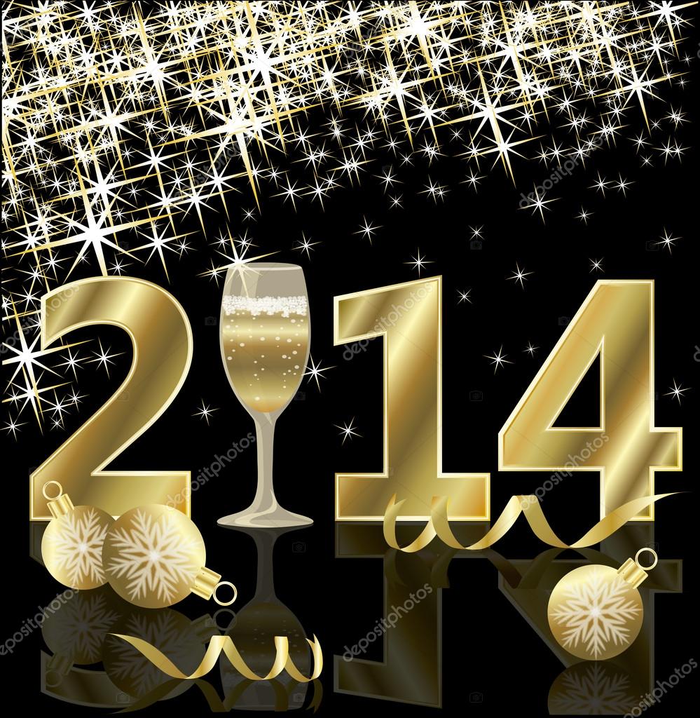 Happy New 2014 year card with champagne, vector illustration Stock ...