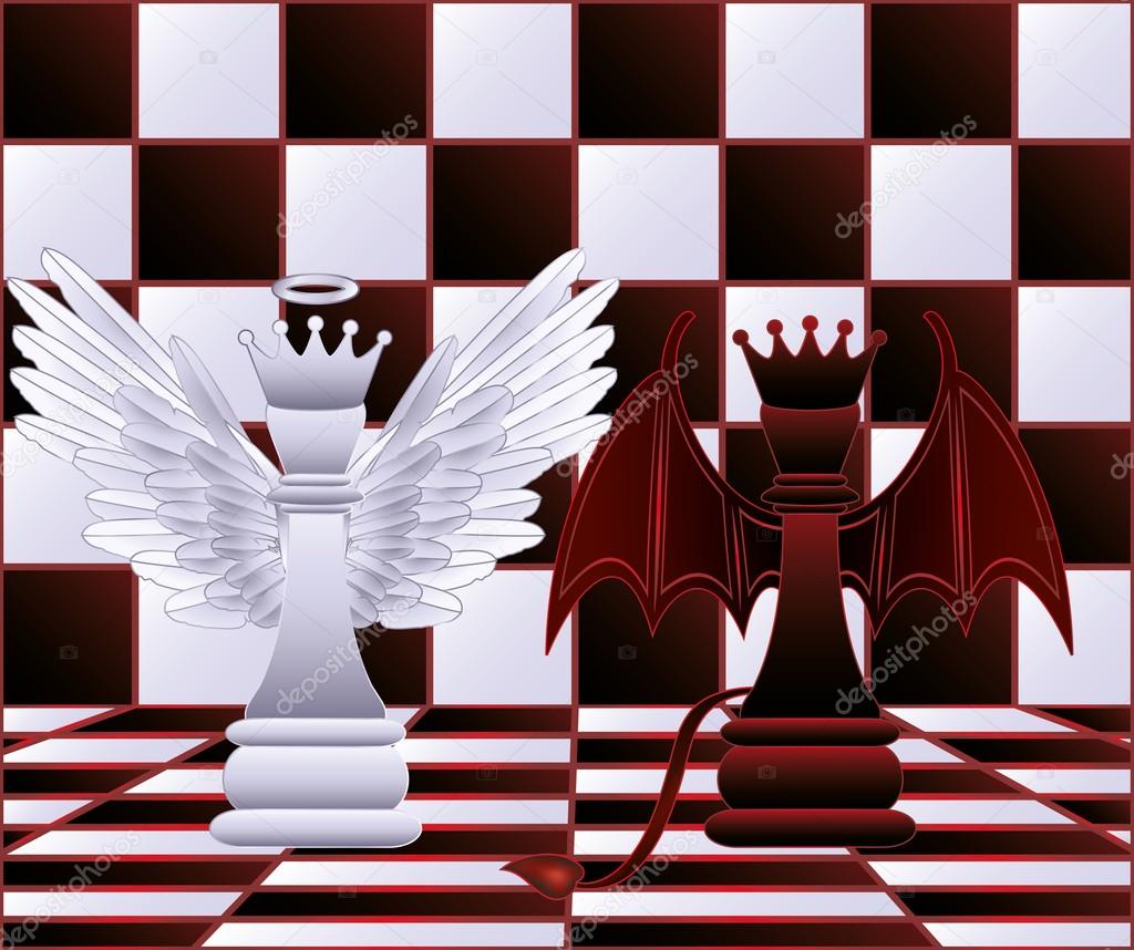 Devil Vs Angel Playing Chess