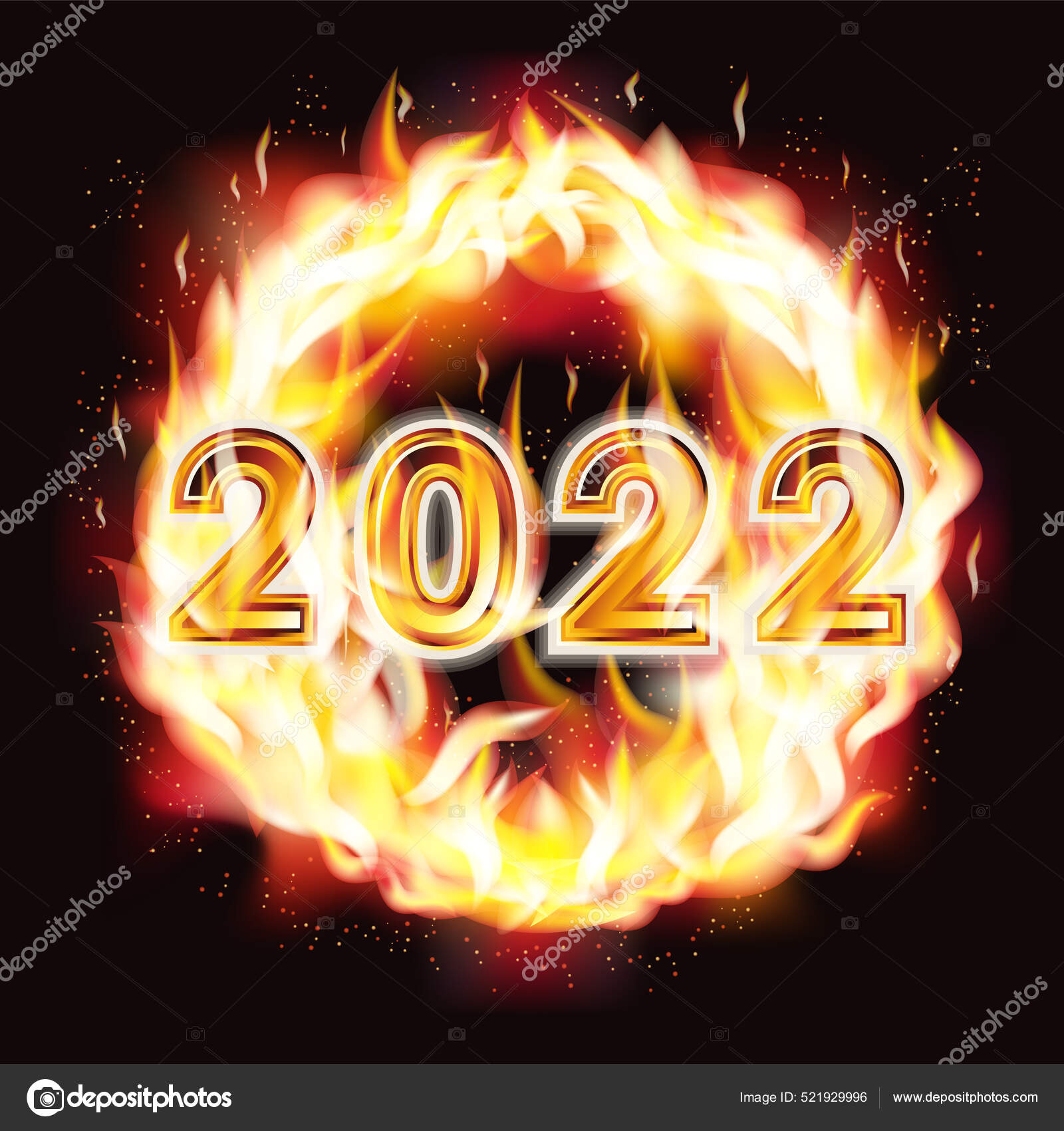 Flame New 2022 Year Congratulation Card Vector Illustration Stock ...