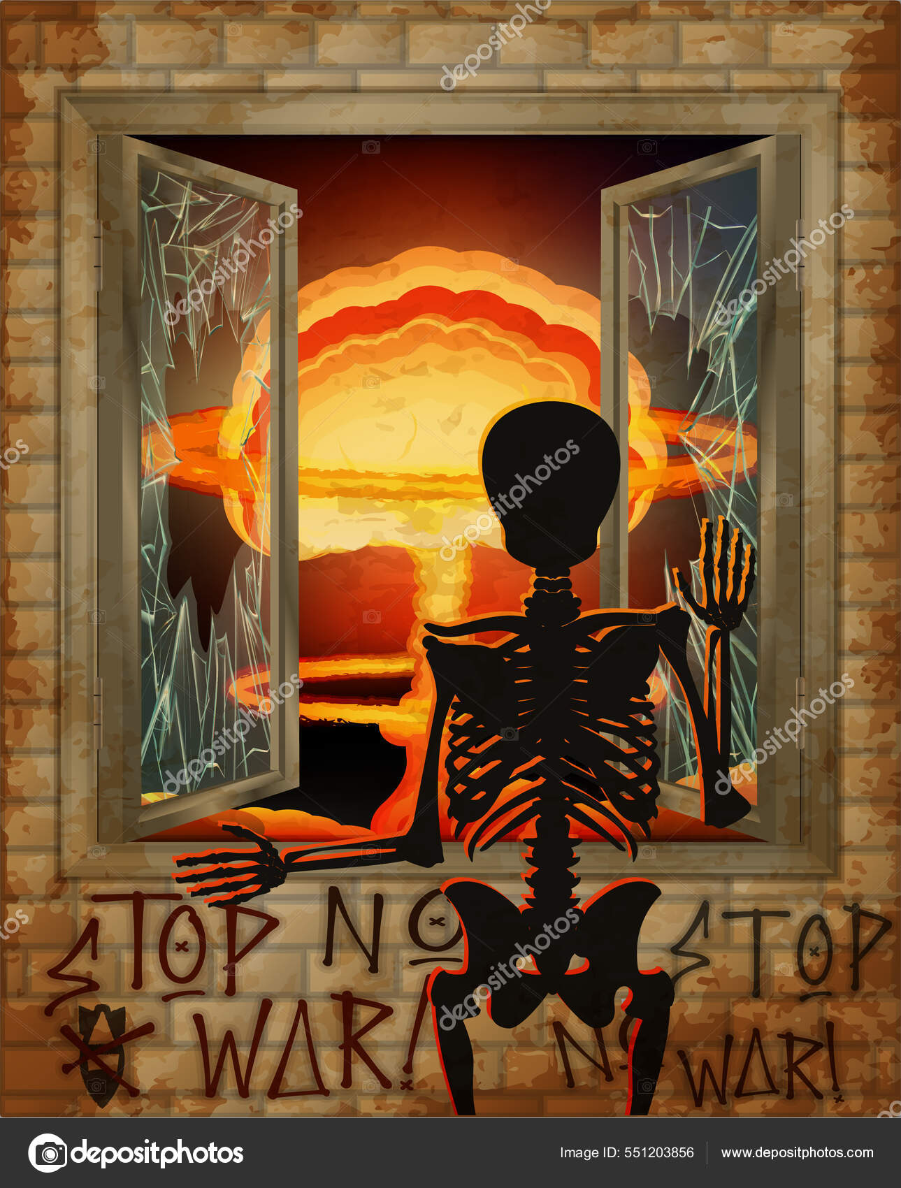 Stop War Poster Wallpaper Human Skeleton Nuclear Explosion Broken ...