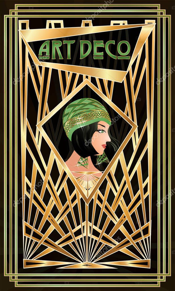 Art Deco vip tarjeta de invitación con chica flapper, ilustración ...