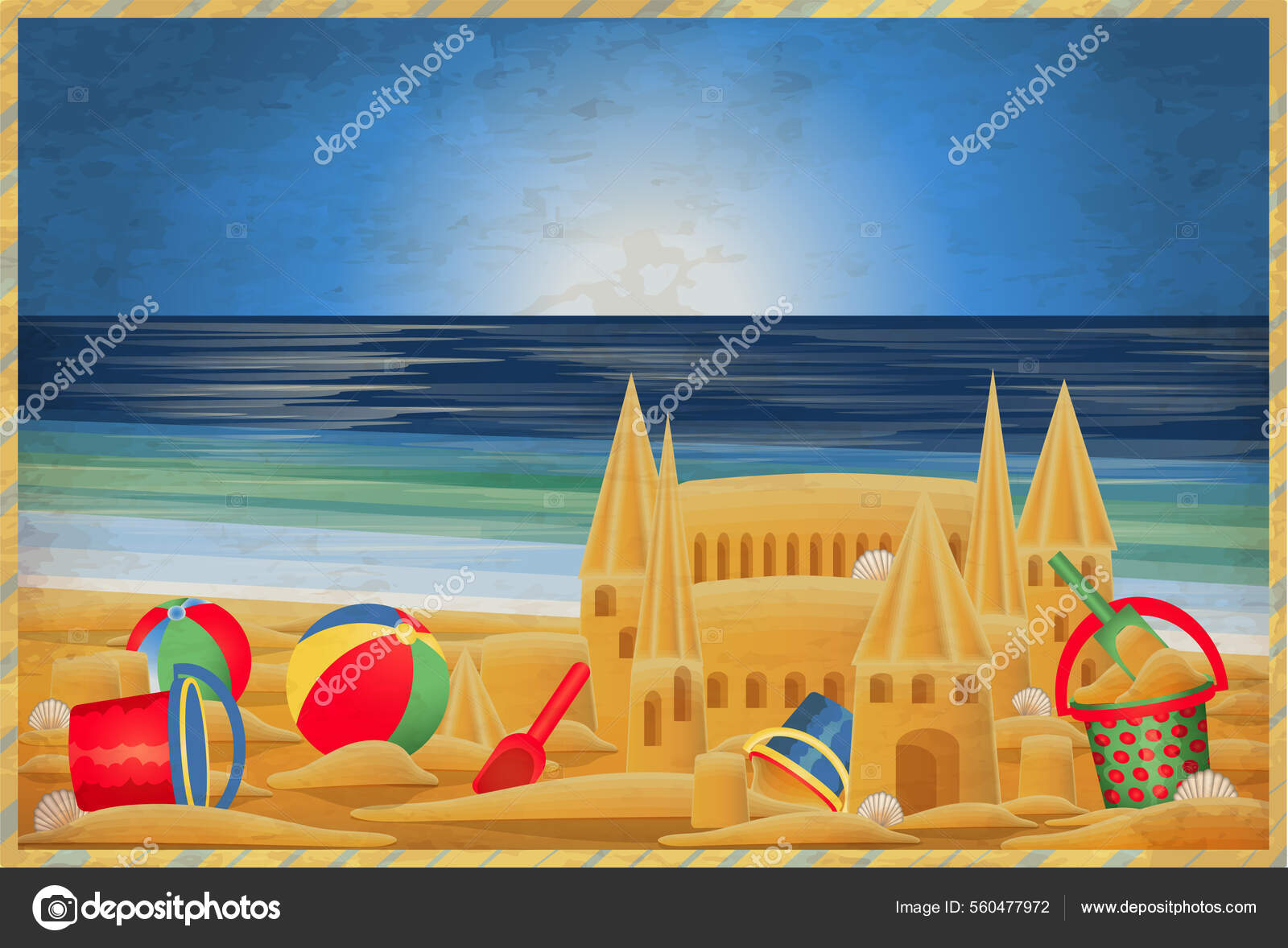 Summer Wallpaper Sand Castles Toys Beach Vector Illustration Stock ...