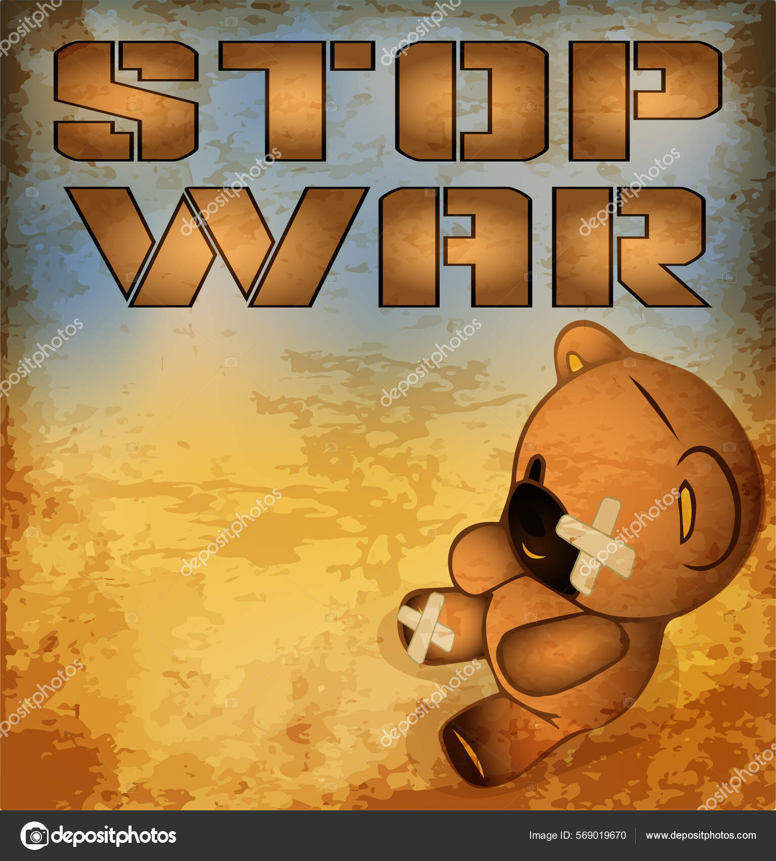 Stop War Card Teddy Bear Stops Military Vector Illustration Stock ...