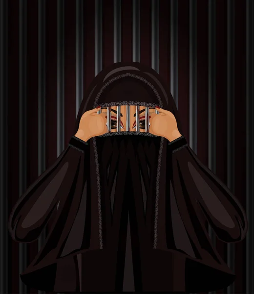 Burka Prison Fire Muslim Woman Burqa Metal Bars Background Vector Stock ...