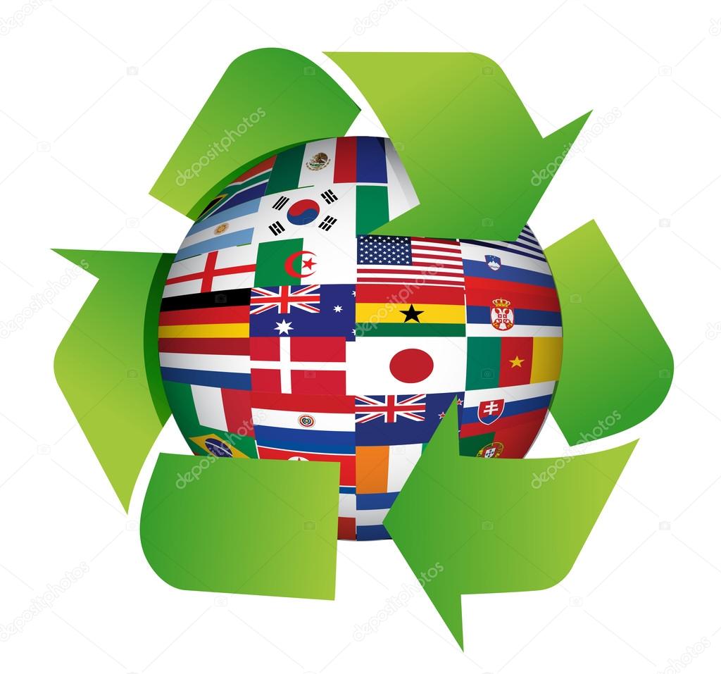 Globe flags recycle illustration Stock Photo by ©alexmillos 14477623