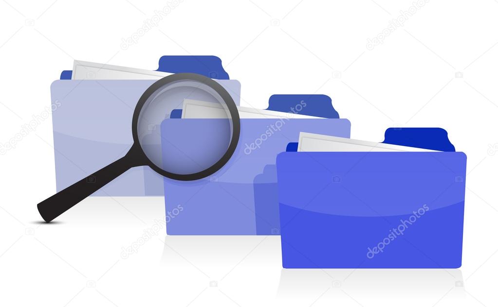 File search concept: folders and magnifying glass — Stock Photo ...