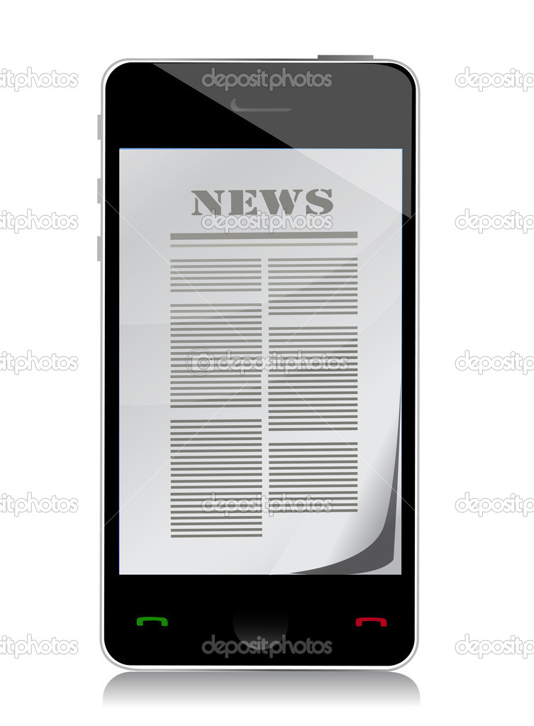 Reading news on touch screen phone illustration — Stock Photo ...