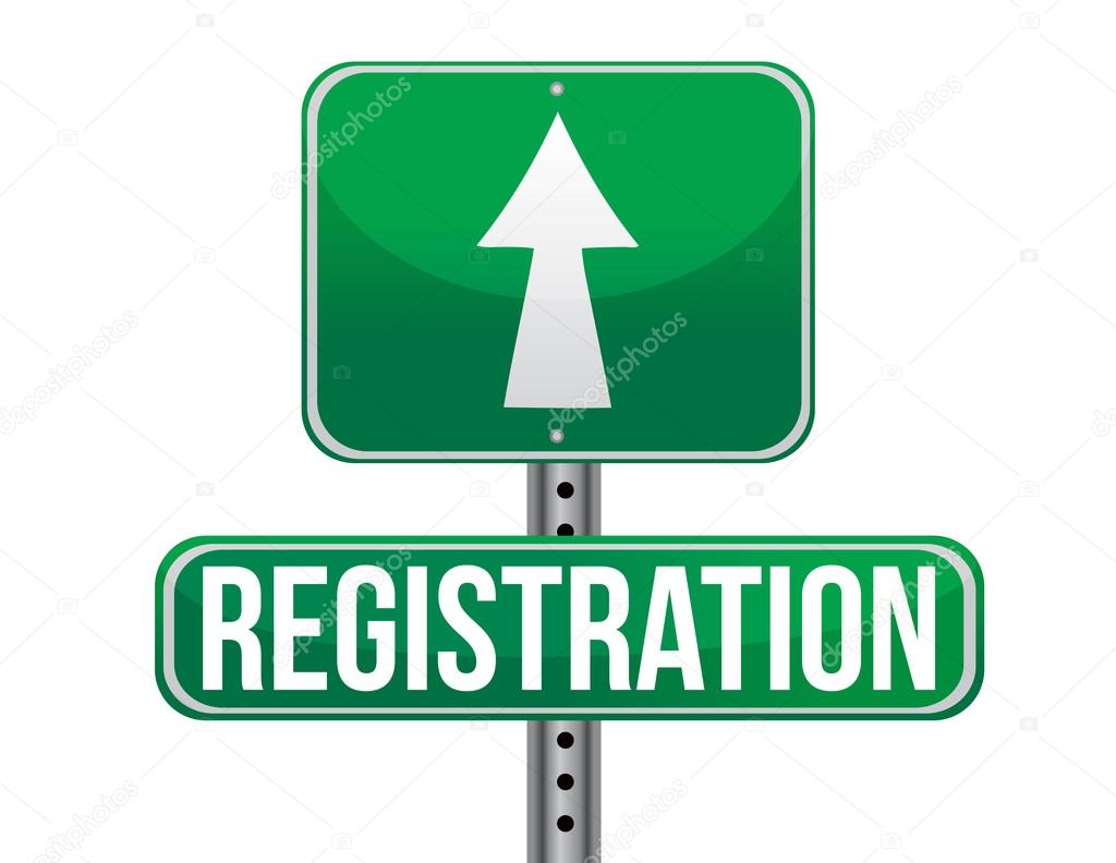 Registration green traffic road sign Stock Photo by ©alexmillos 20940105
