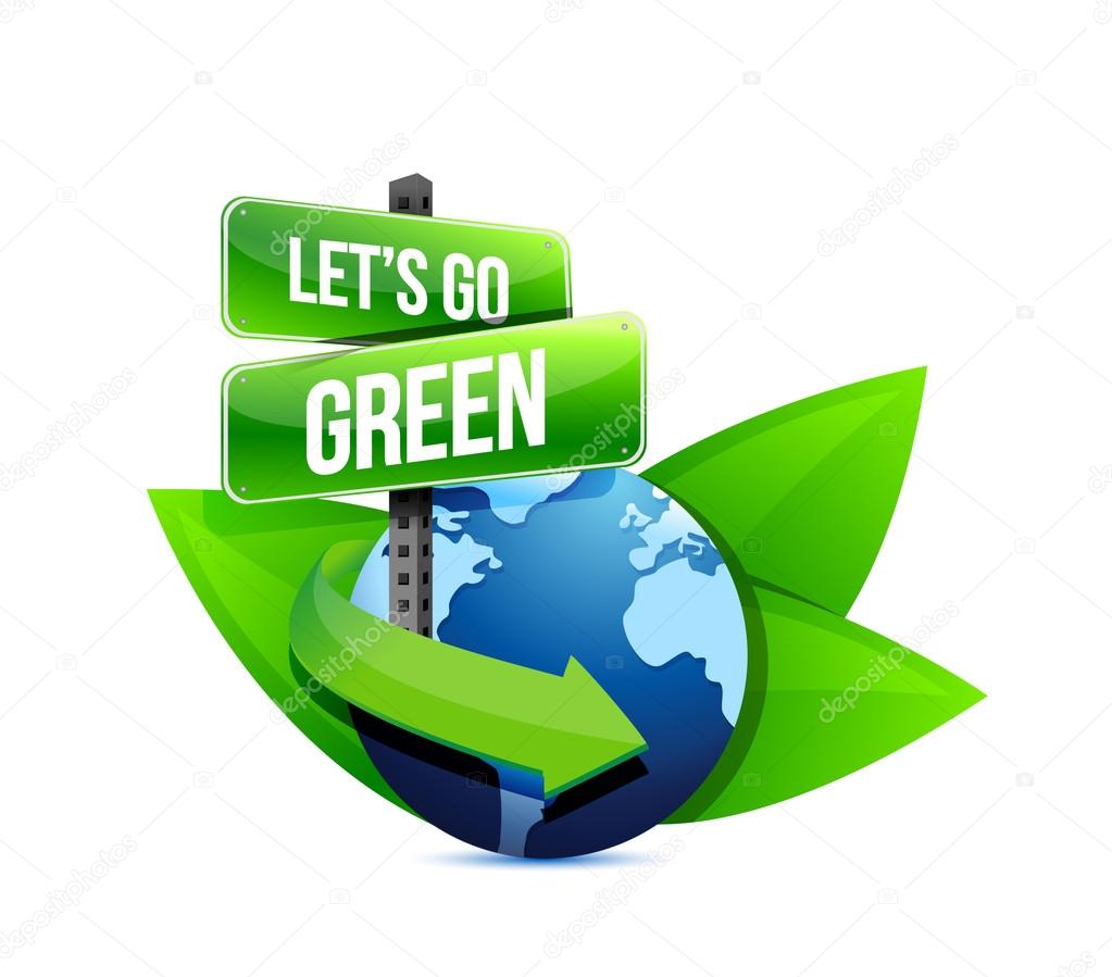 Go green, earth globe help with signs and leaves. Stock Photo by ...