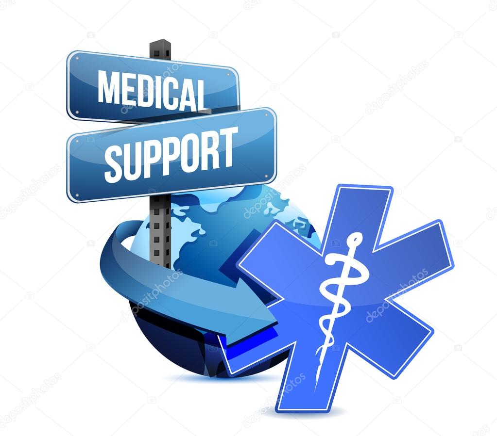 Medical support sign. globe with medical symbol — Stock Photo ...