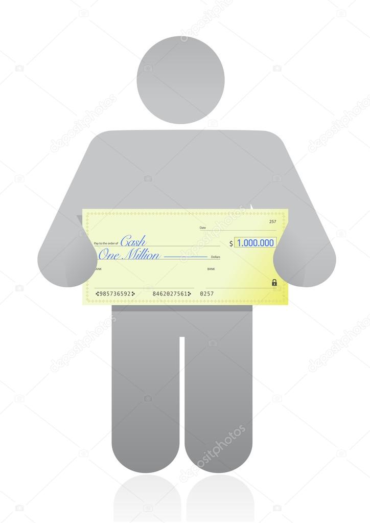 Person with a big check in hand illustration Stock Photo by ©alexmillos ...