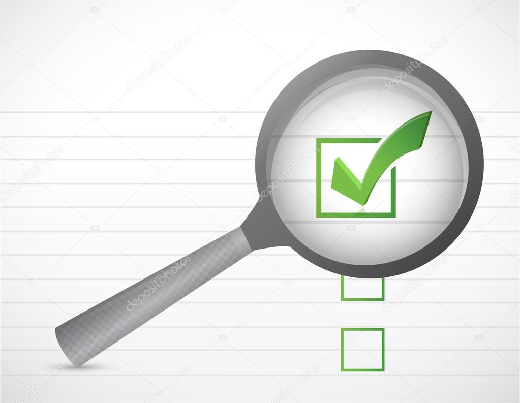 Revisar lista de marcas y magnifican ilustración — Fotos de Stock ...