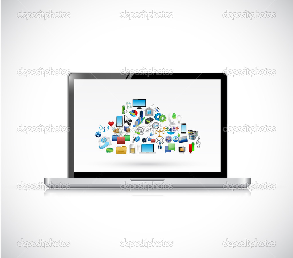 Laptop and cloud computing icons. illustration — Stock Photo ...