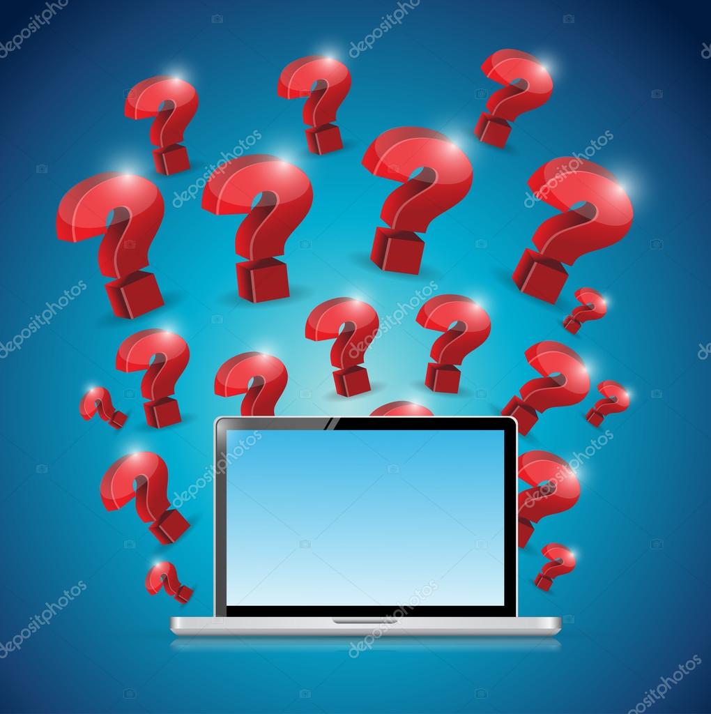 Question marks around laptop. illustration design Stock Photo by ...