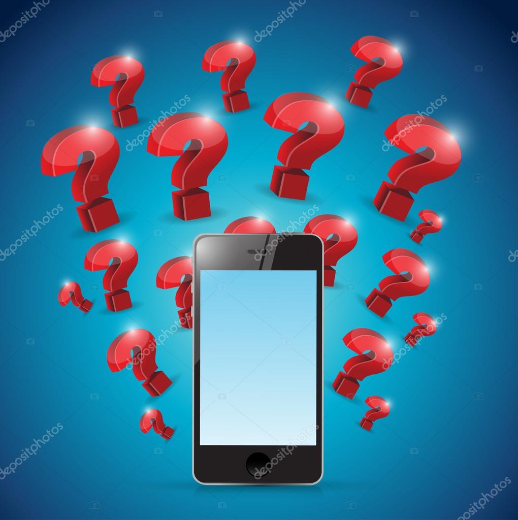 Question marks around phone. illustration design Stock Photo by ...