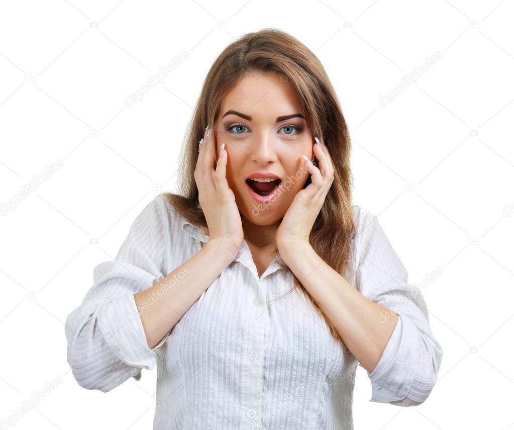 Woman happy and surprised Stock Photo by ©lenanet 16825129