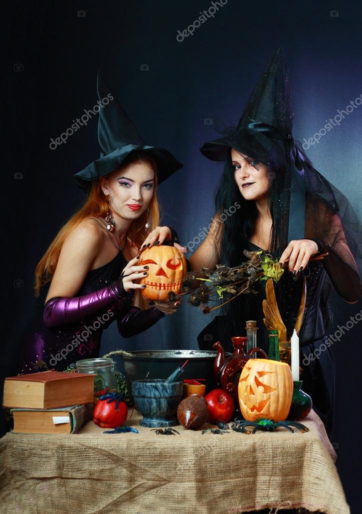 Two halloween witches — Stock Photo © lenanet #17660113