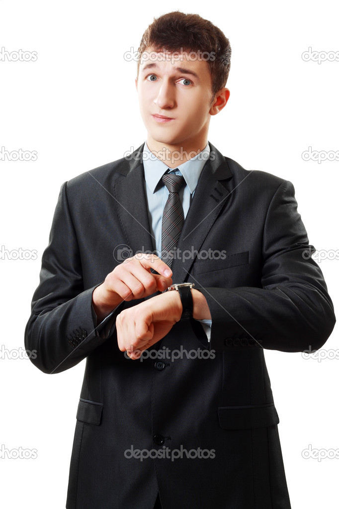 Man pointing at his watch — Stock Photo © lenanet #24717141
