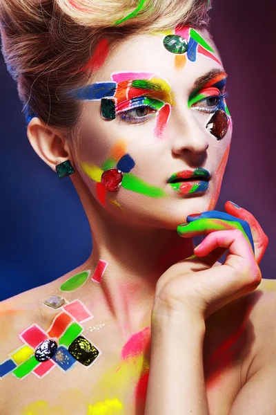 Painted beautiful woman face, artistic make up Stock Photo by ...