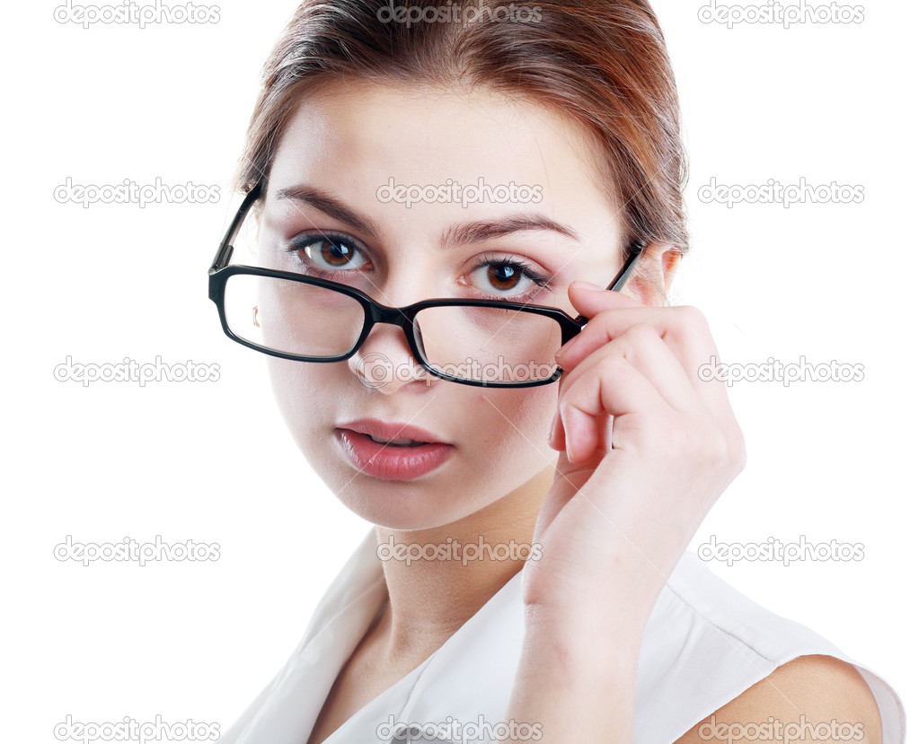 Woman peering over glasses — Stock Photo © lenanet #45828057