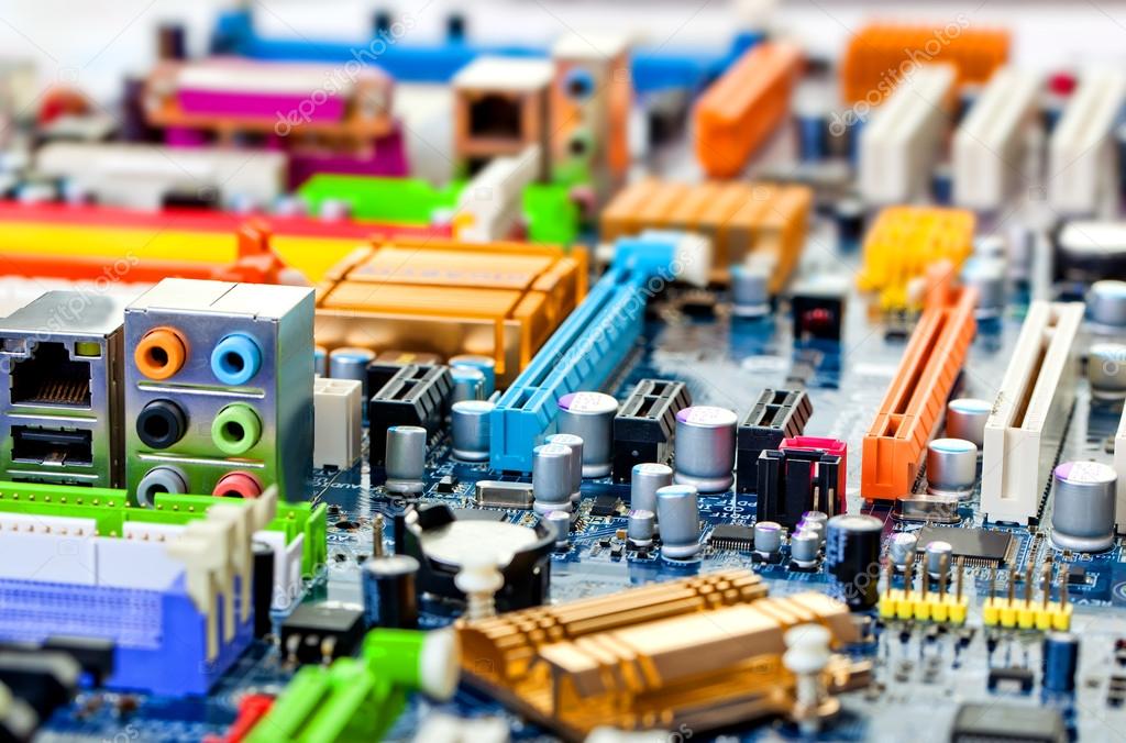 Computer motherboard electrical components Stock Photo by ©VIZAFOTO ...