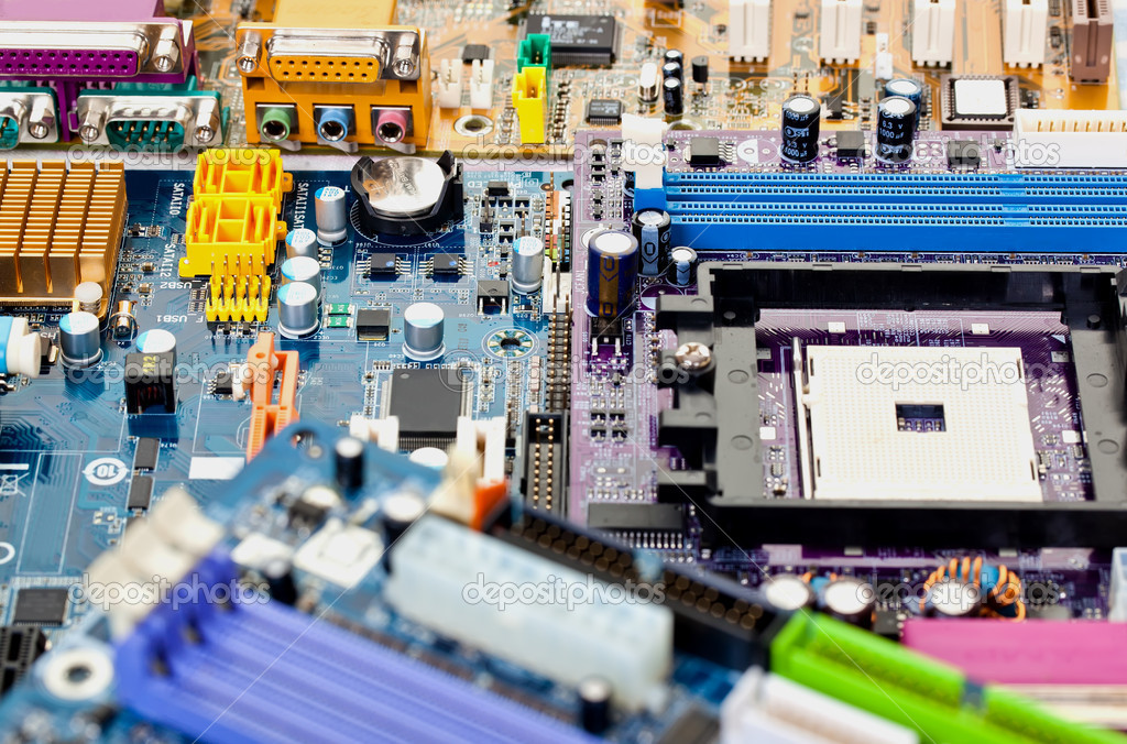 Computer motherboard electrical components Stock Photo by ©VIZAFOTO ...