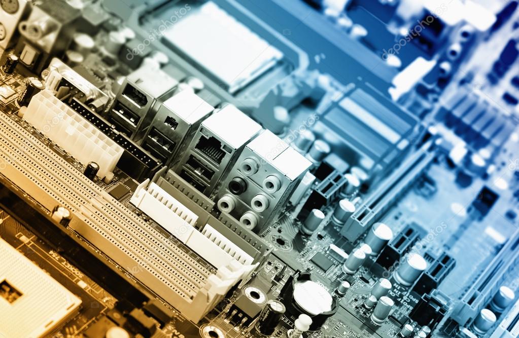 Computer motherboard electrical components Stock Photo by ©VIZAFOTO ...