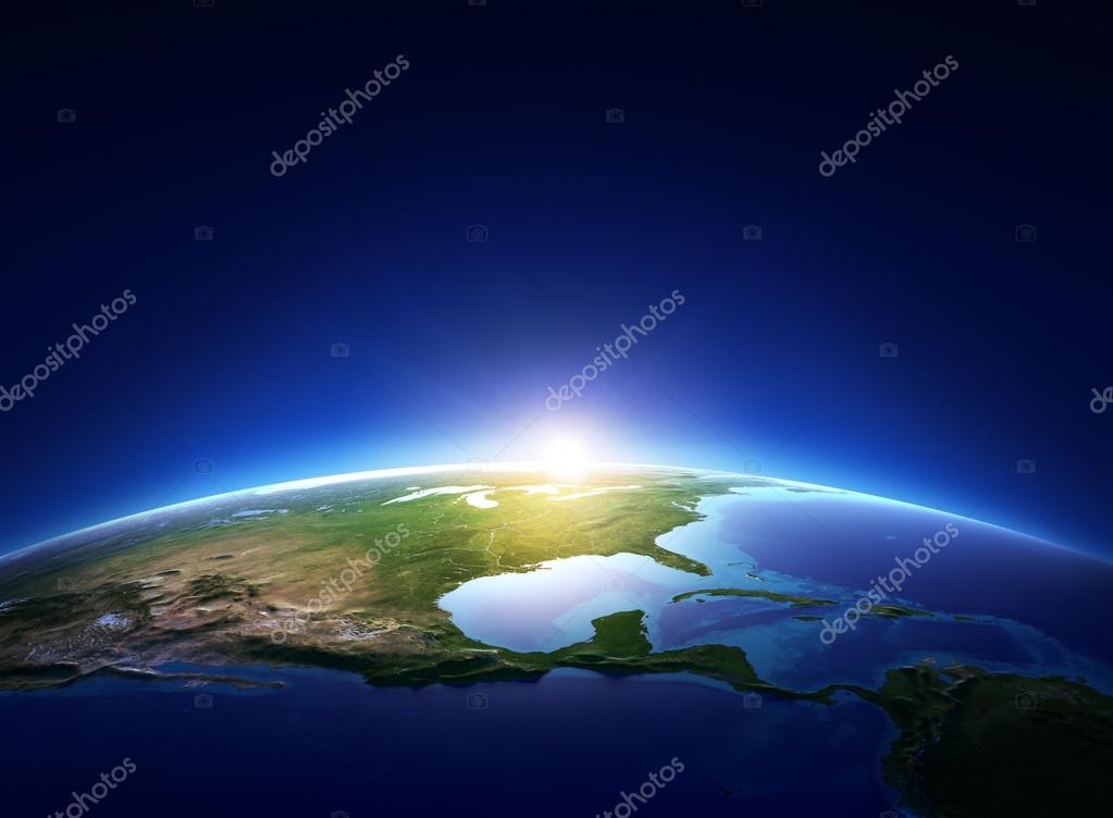 Earth sunrise over cloudless North America Stock Photo by ...