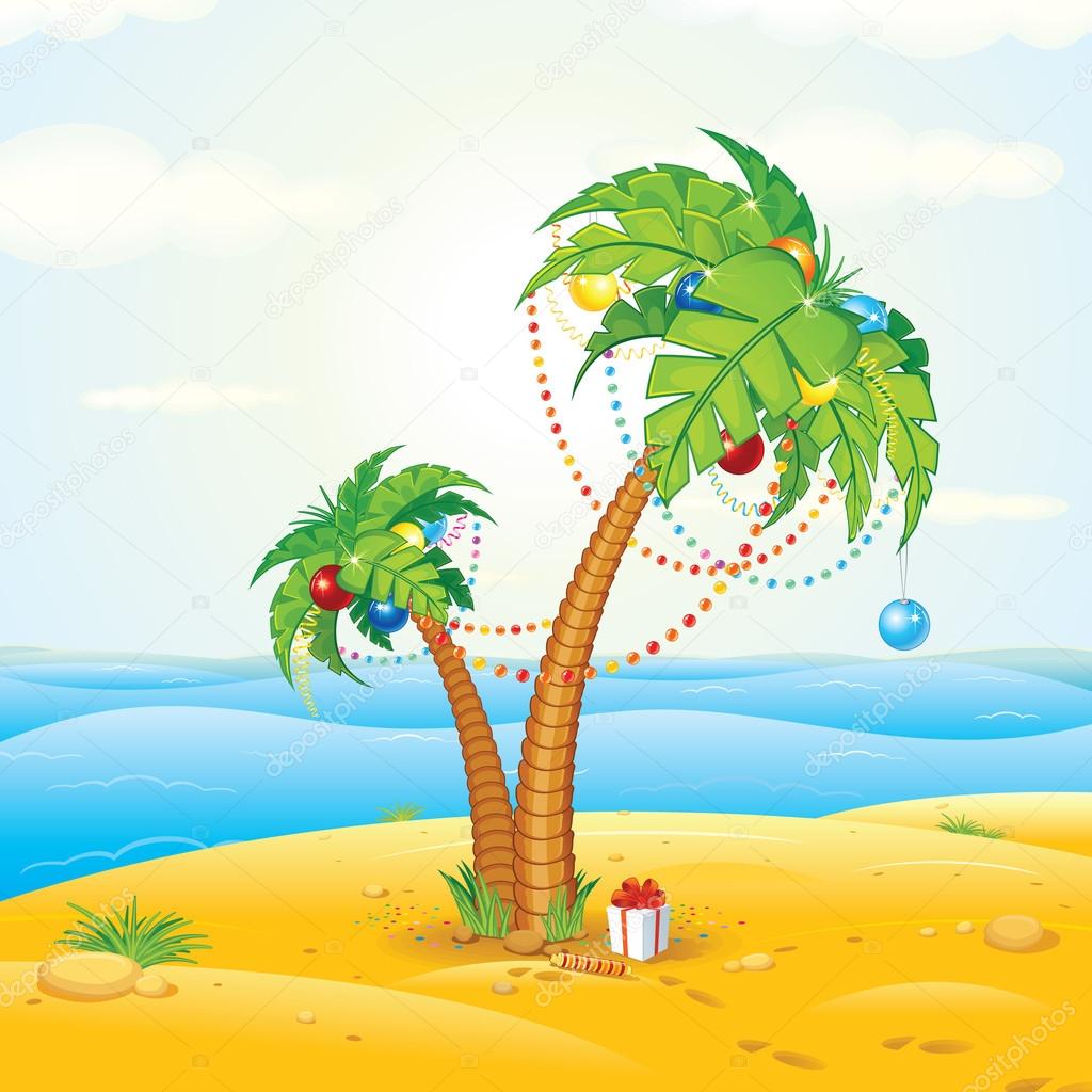 Christmas tropic | Tropic Beach Christmas — Stock Vector © PILart #14427891