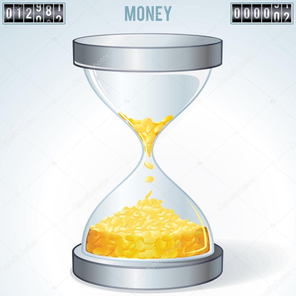 Time is Money. Gold Coins Flowing Inside Hourglass — Stock Vector ...