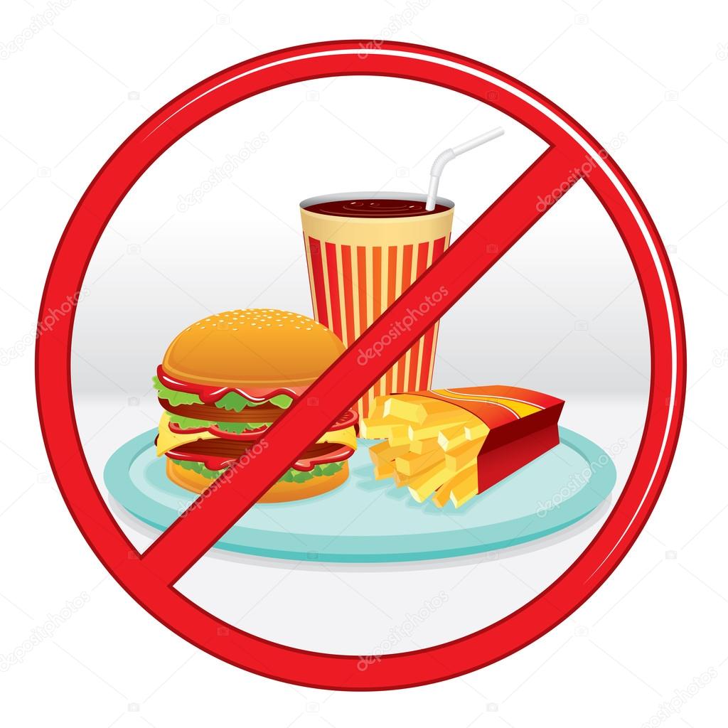 No Fast Food. Prohibition Sign. Vector Label. — Stok Vektör © PILart ...