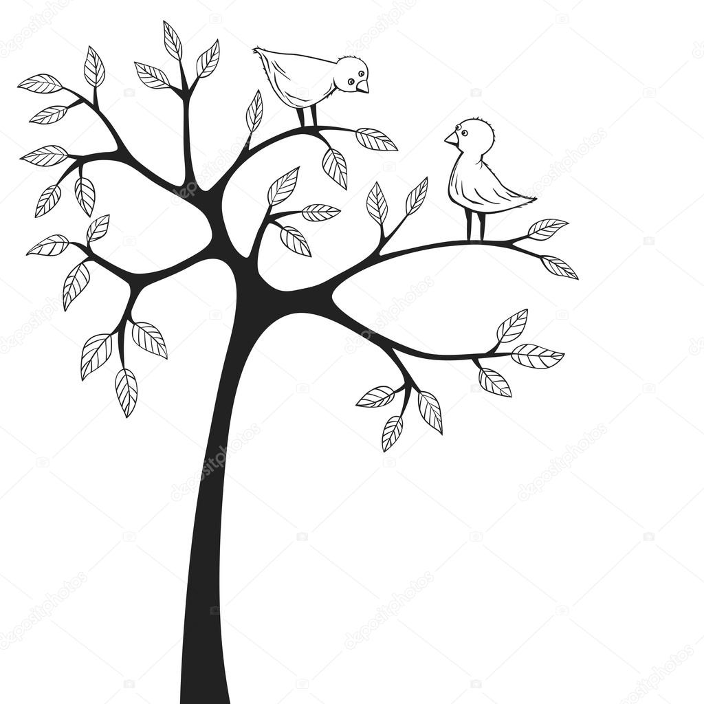 Birds On Tree Clipart Black And White