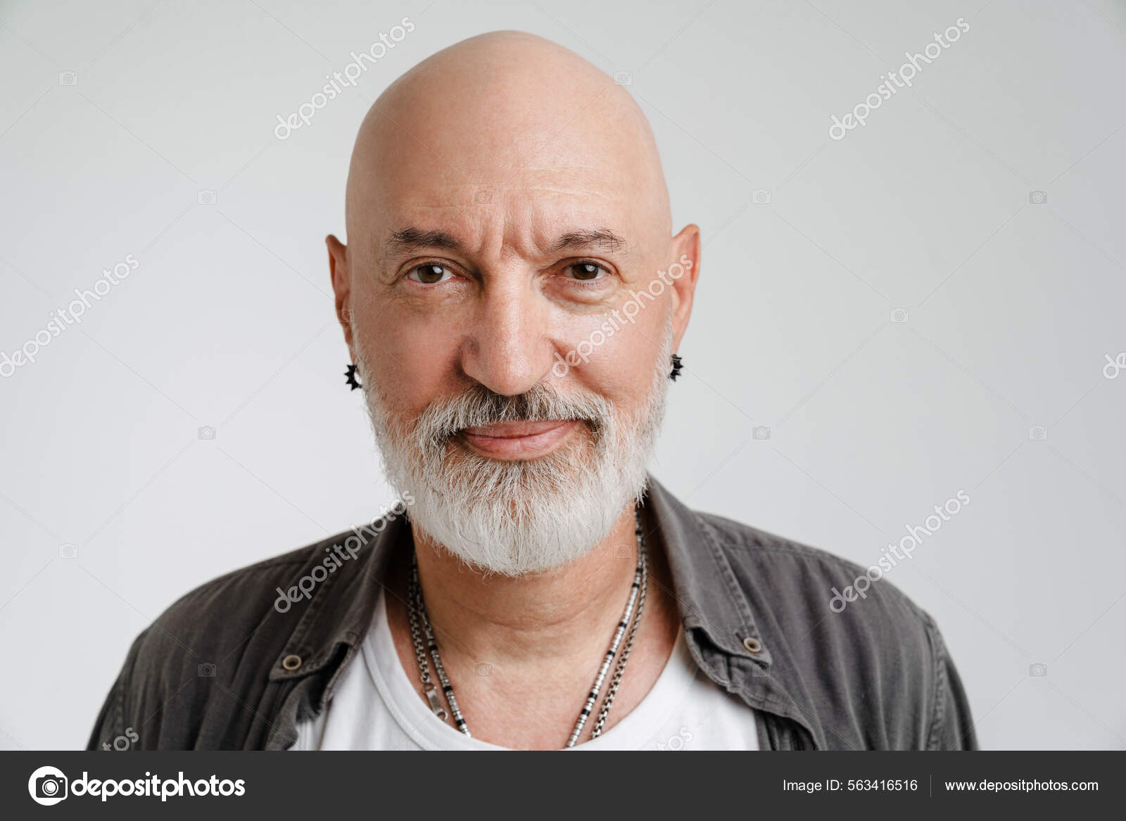 Bald European Man Beard Posing Looking Camera Isolated White Background ...
