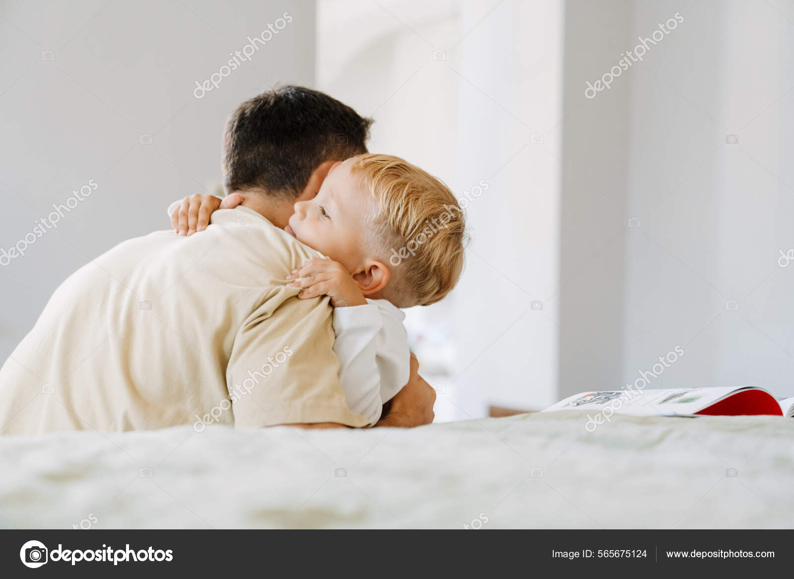 White Man His Son Hugging While Spending Time Together Home — Stock ...