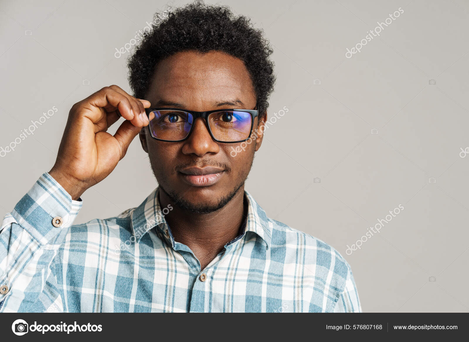 Young Black Man Wearing Eyeglasses Posing Looking Camera Isolated White ...