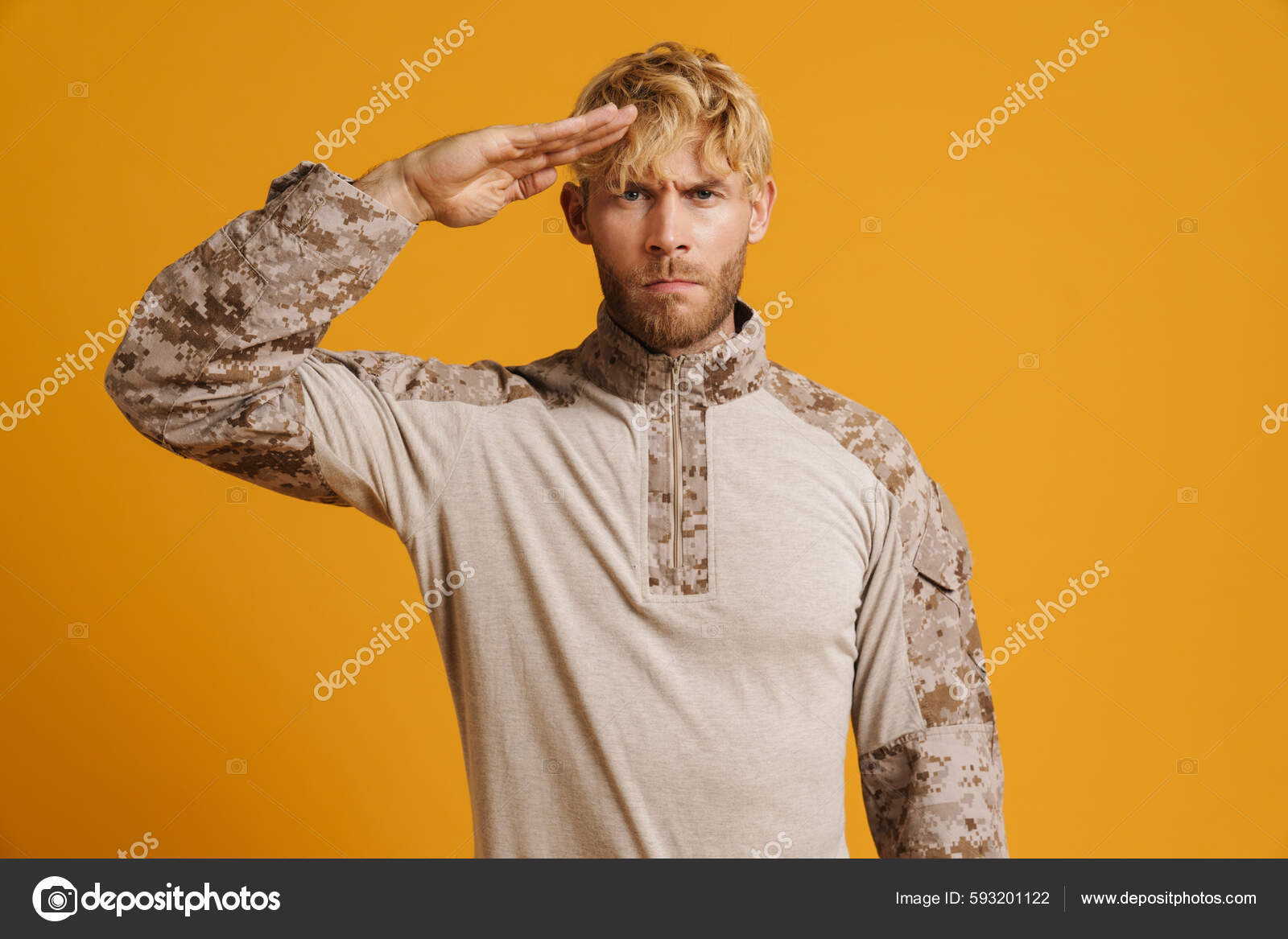 White Military Man Wearing Uniform Saluting While Looking Camera ...
