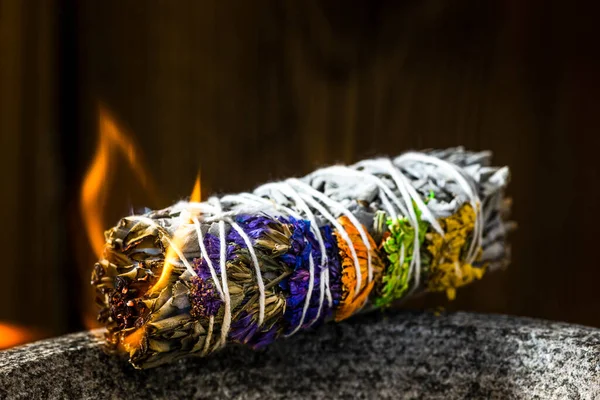 Sage Stick Smudging Ceremony. Burning Ritual for Meditation or Yoga. 2024