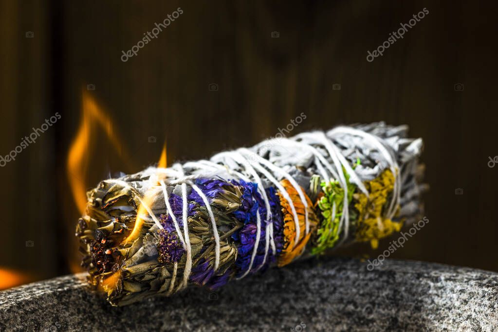 Sage Stick Smudging Ceremony. Burning Ritual for Meditation or Yoga. 2024