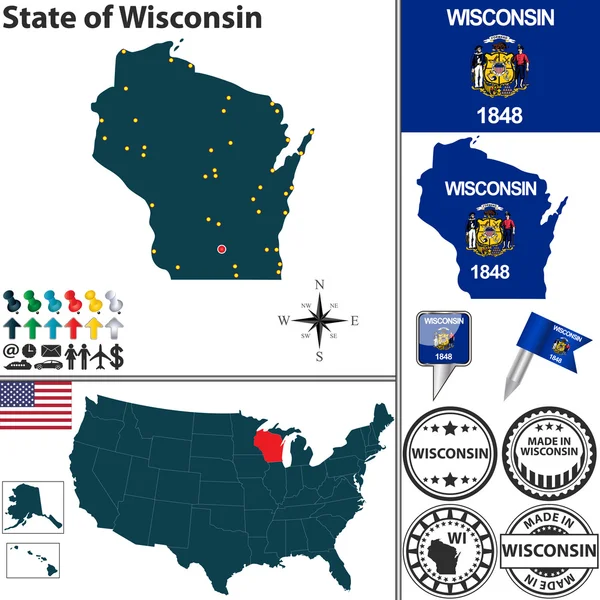 Wisconsin state map Vector Art Stock Images | Depositphotos