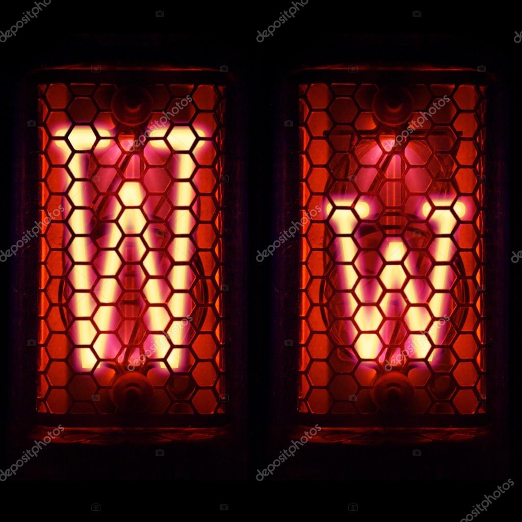 Nixie tube indicator set of letters the whole alphabet. The letter "W ...