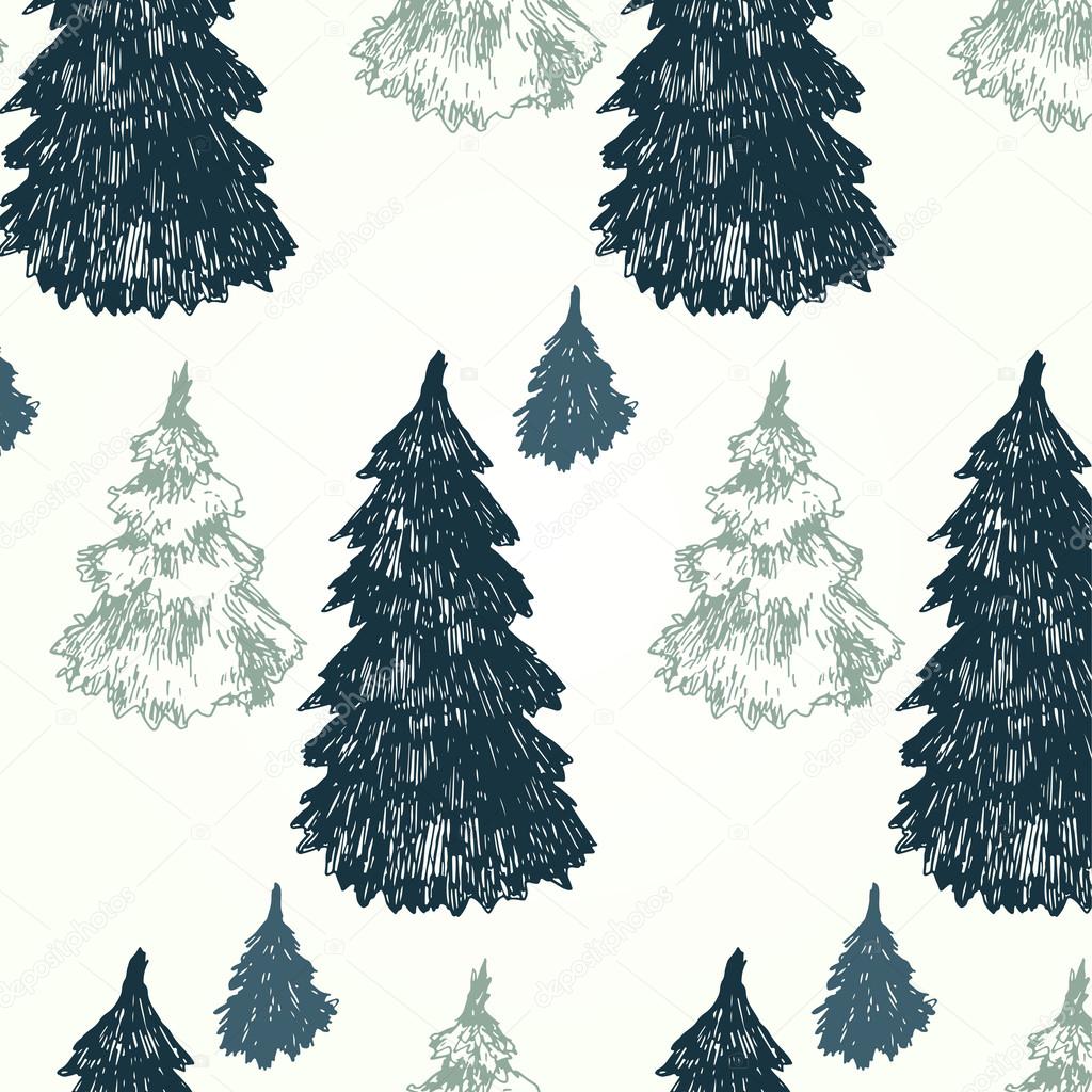 Pattern with fir trees in the coniferous forest. Winter, snow, festive ...