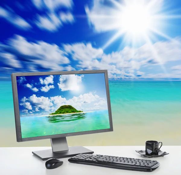 Sunny bright office on the beach Stock Photo by ©Lebval 27779873
