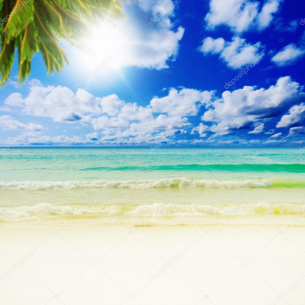 Playa tropical soleada en la isla — Foto de stock #25967531 © Lebval