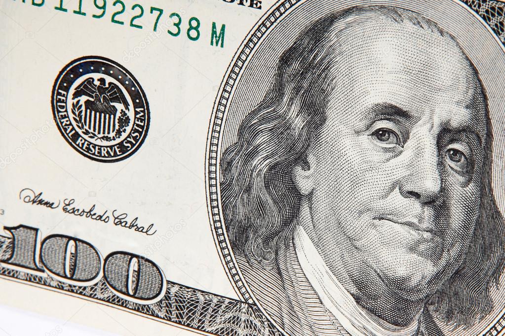 Benjamin Franklin portrait from 100 dollars banknote Stock Photo by ...