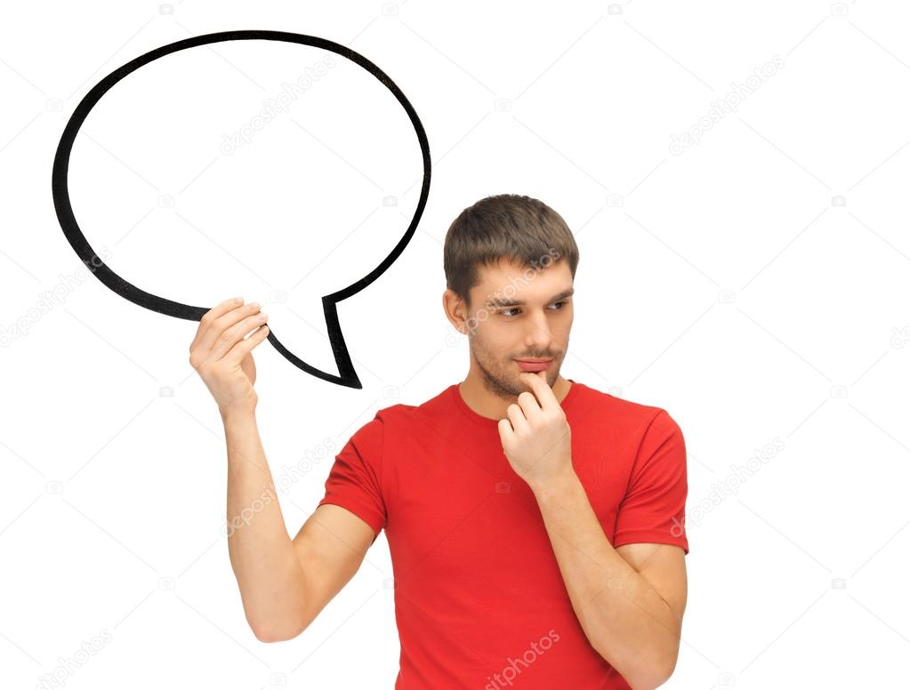 Pensive man with blank text bubble — Stock Photo © Syda_Productions ...