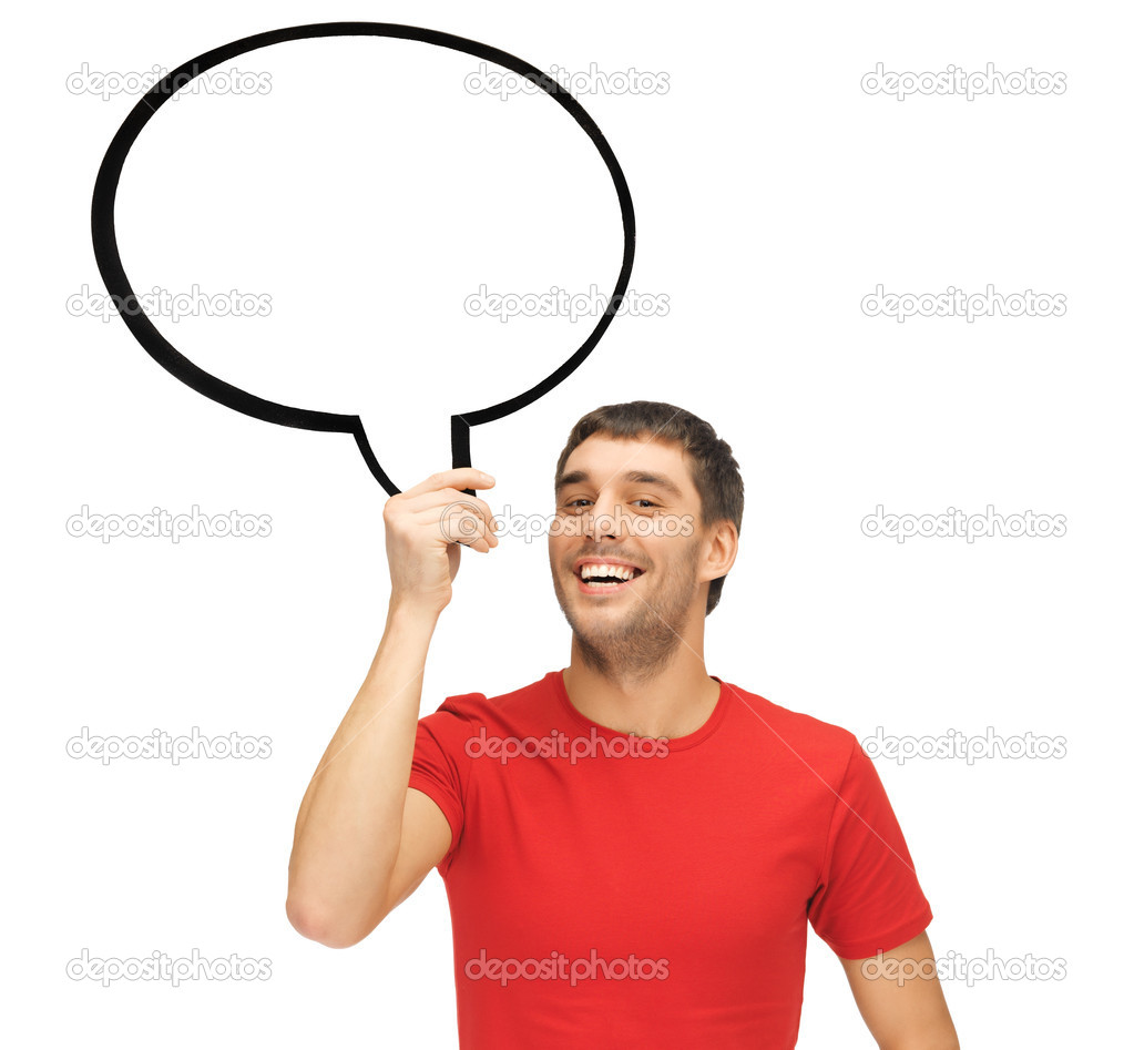 Smiling man with blank text bubble — Stock Photo © Syda_Productions ...