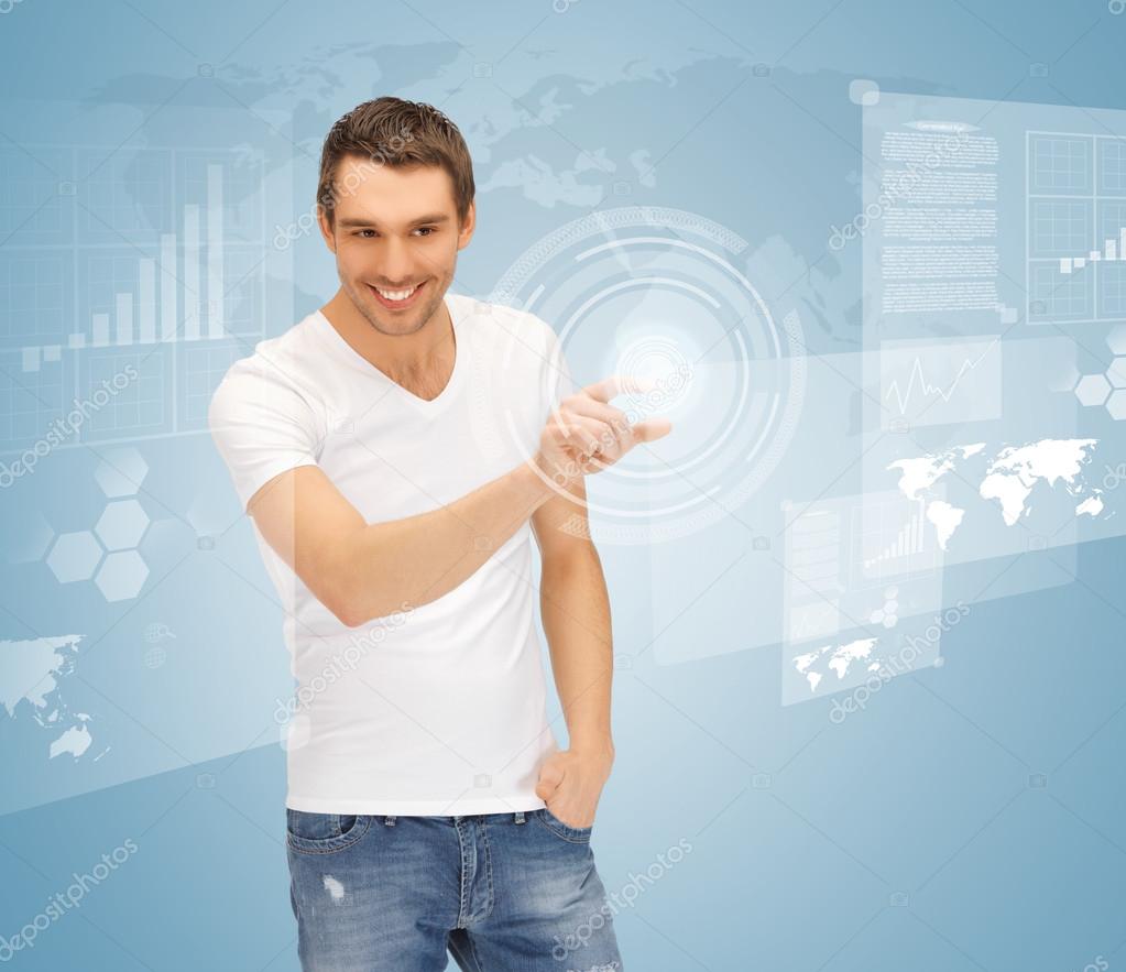 Man touching virtual screen — Stock Photo © Syda_Productions #24751935