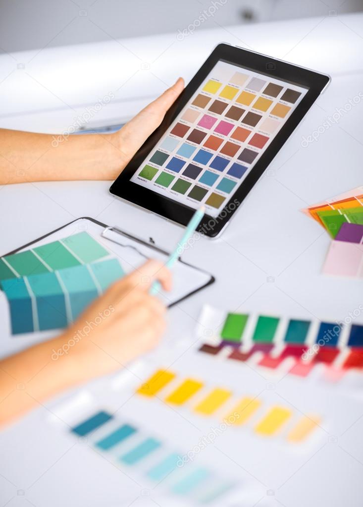 Woman working with color samples for selection — Stock Photo © Syda ...