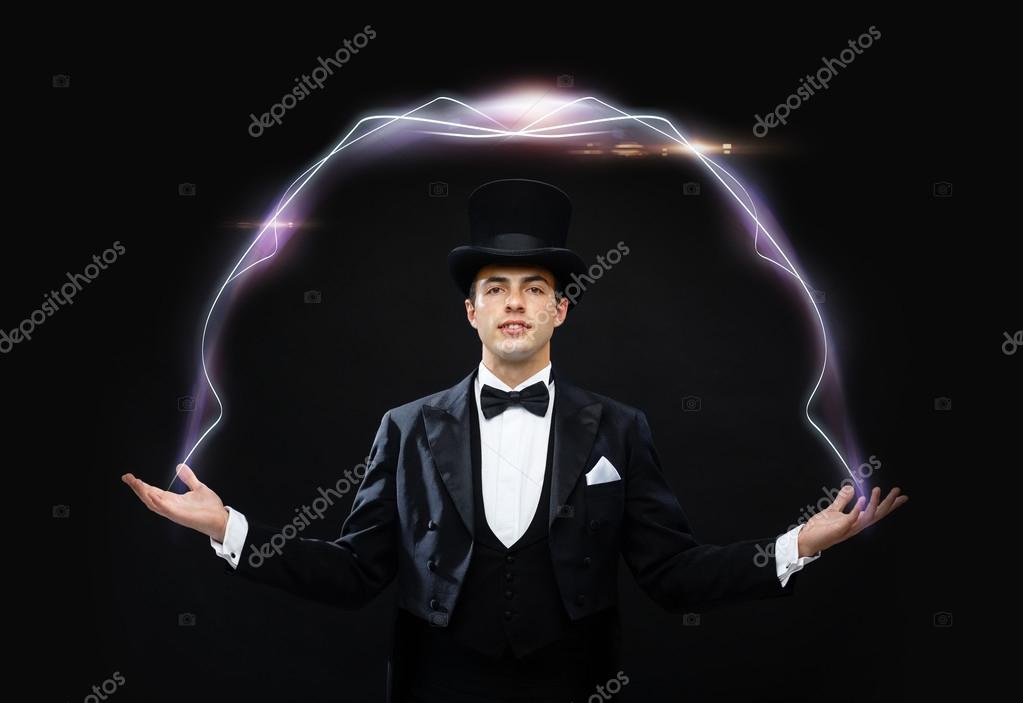 Magician in top hat showing trick ⬇ Stock Photo, Image by © Syda ...