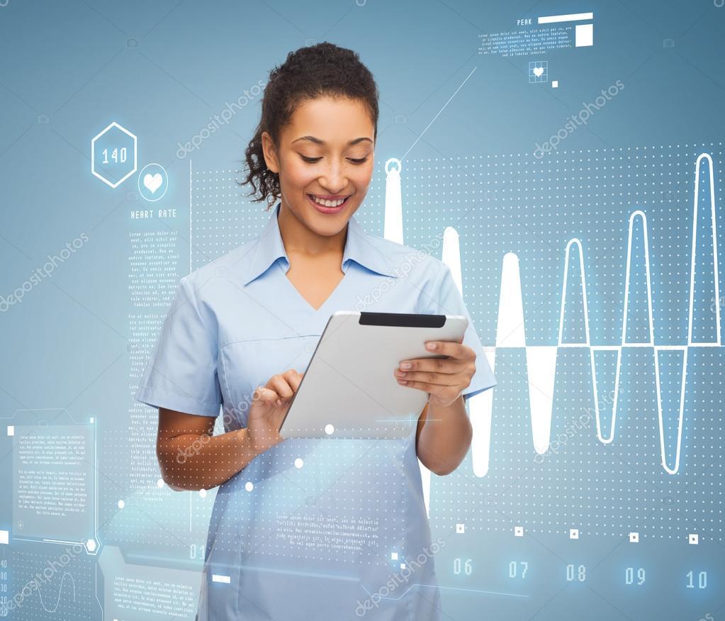 Smiling black doctor or nurse with tablet pc Stock Photo by ©Syda ...